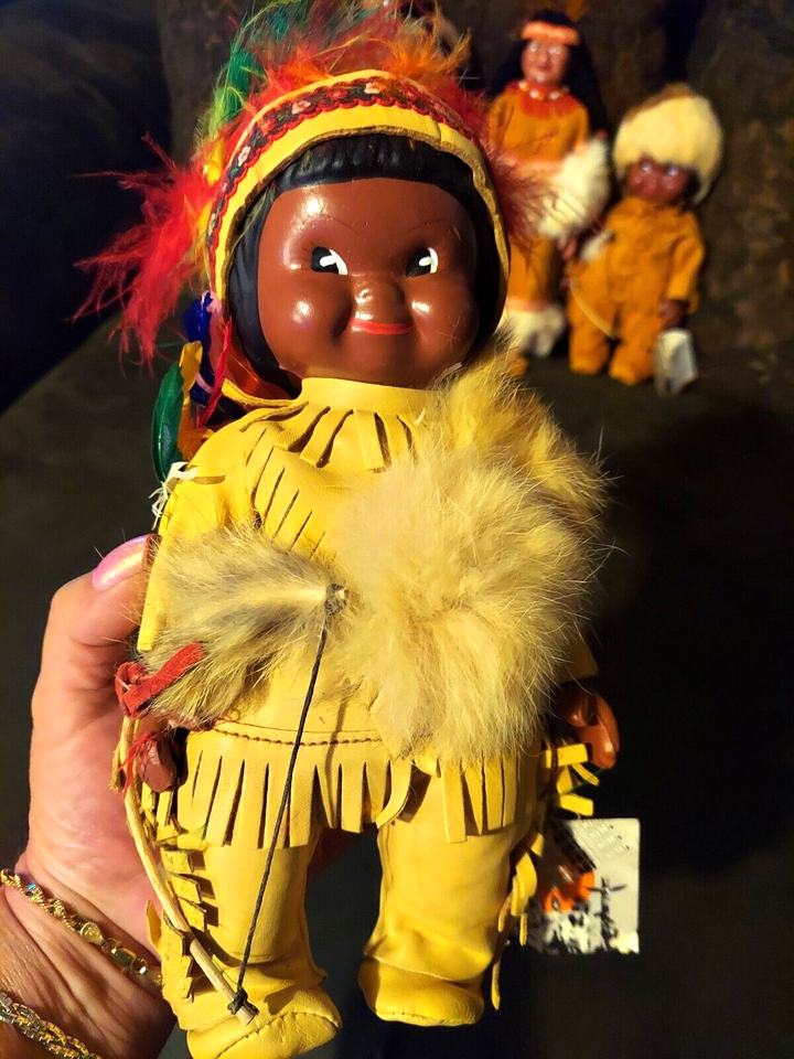 4 Native American Eskimo Crafted Dolls with Real Leather and Fur. 10 ...