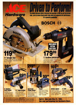 1994 ACE HARDWARE STORE PRINT AD VINTAGE BOSCH SAW, DRILL, TOOLS ...