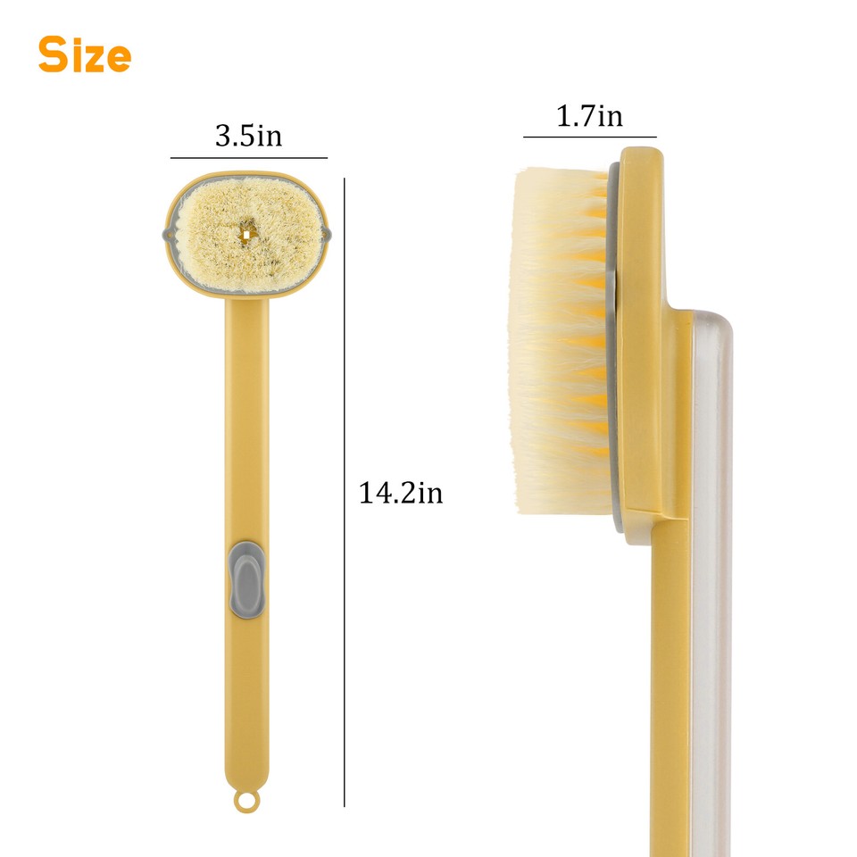 Long Handle Liquid Bath Brush Detachable Back Body Wash Shower Scrubber ...