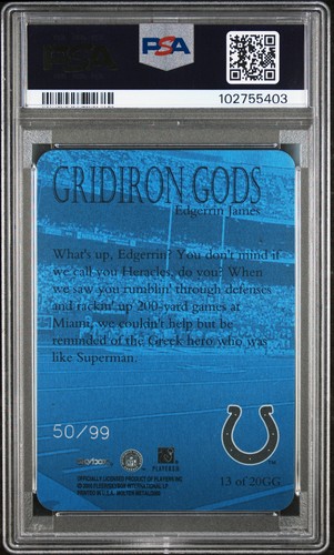 1999 Molten Metal #13 Edgerrin James Gridiron Gods- Rookie /99 Blue PSA ...