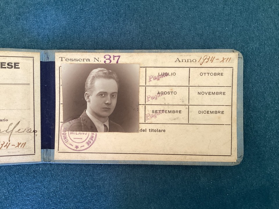 TESSERA CALCIO CAMPIONATO 1934 XII SOCIO UNIONE SPORTIVA MILANESE ...