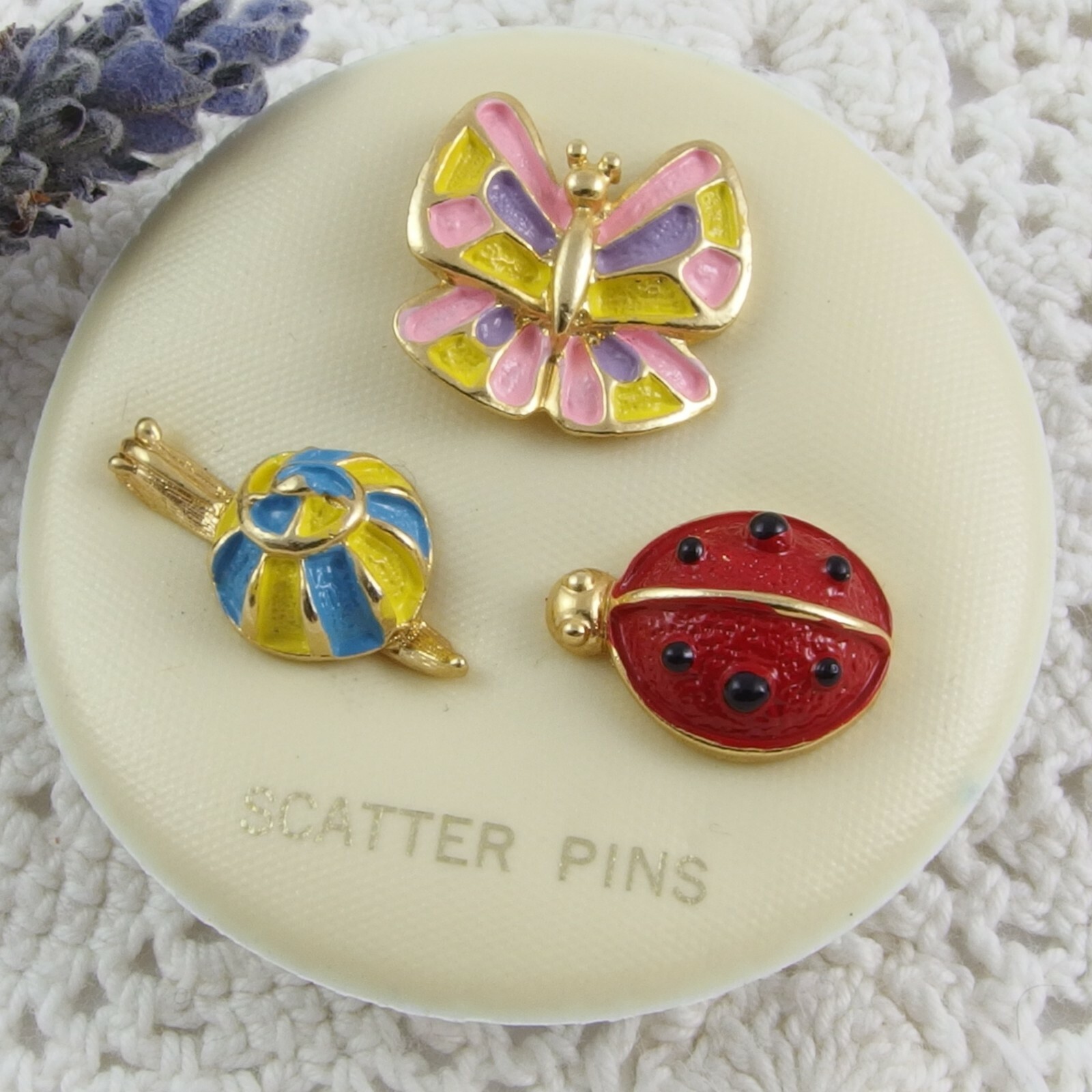 3 Cute Small Lapel PIN Ladybug, Butterfly, Snail, Tac… - Gem