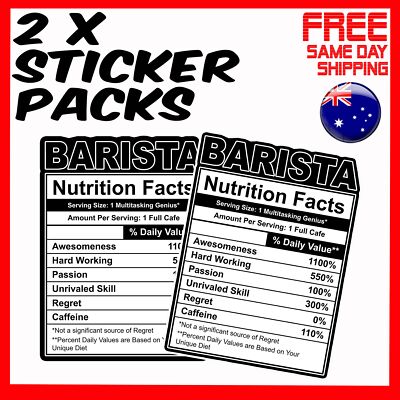 2 x Stickers - Barista Nutrition Facts - Car Window Bumper Laptop Funny ...