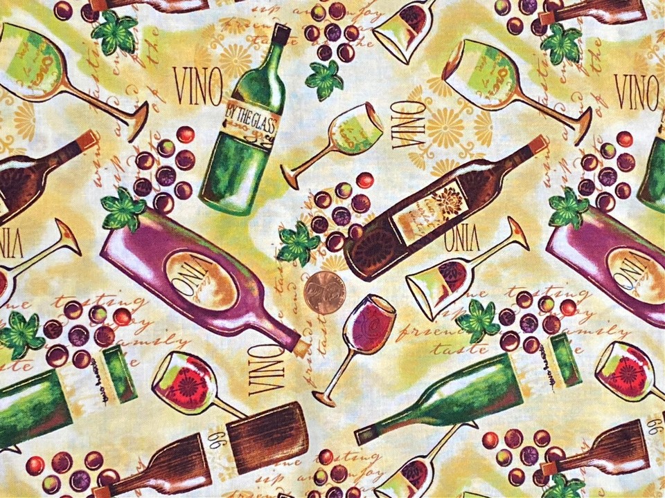 Wine Tasting Vineyard Print Fabric by SPX Fabrics, Wine Bottles ...