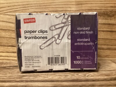 standard paper clips non-skid finish 10 packs (1000 total) | eBay
