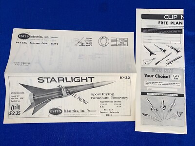 Estes Advertising Brochure Pamphlet Starlight K -32 Rare Model Kit ...