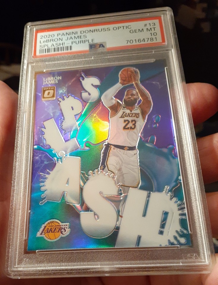 2020 Donuts Optic Splash Purple Prizm #13 LeBron James L. A. Lakers PSA ...