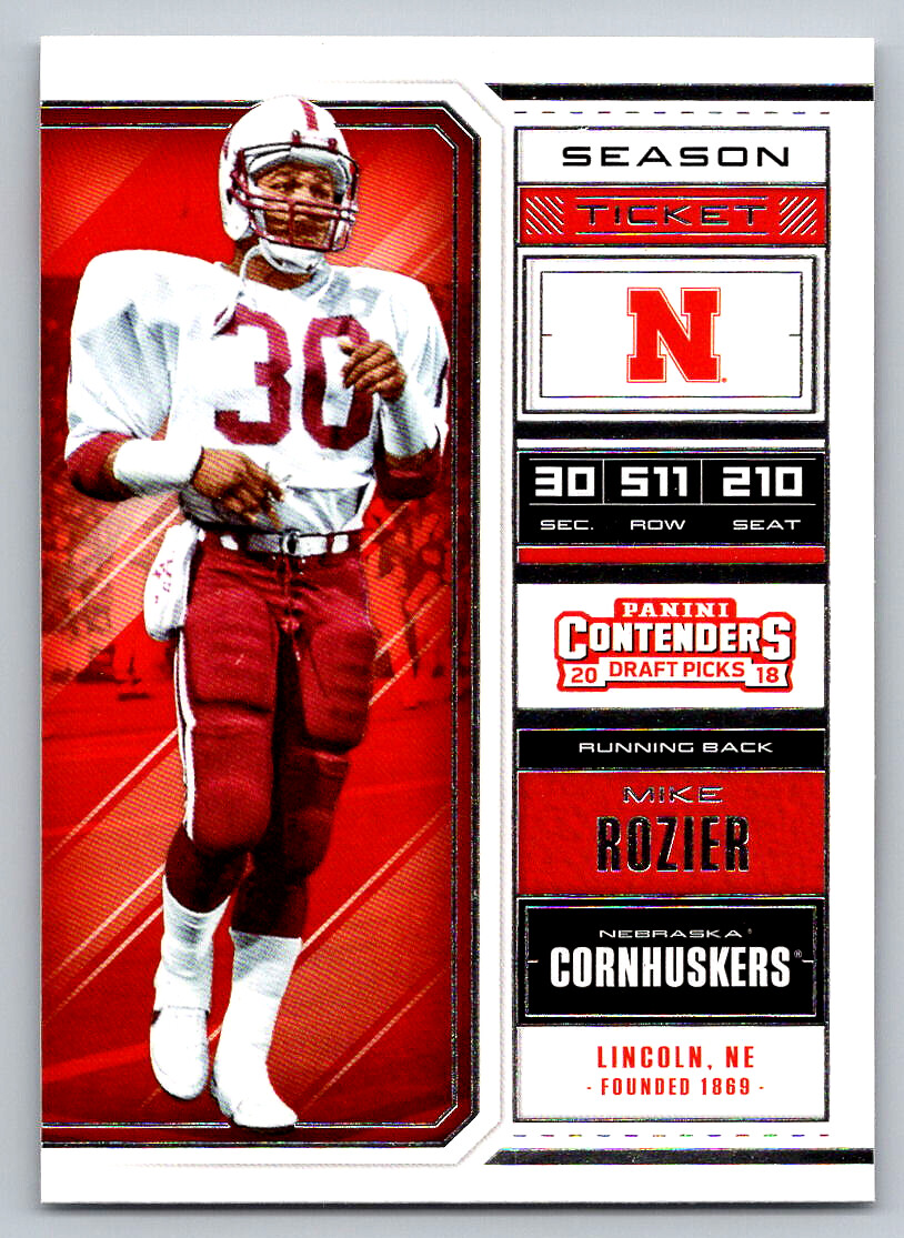 # 73 Mike Rozier Nebraska Cornhuskers 2018 Panini Contenders Draft ...