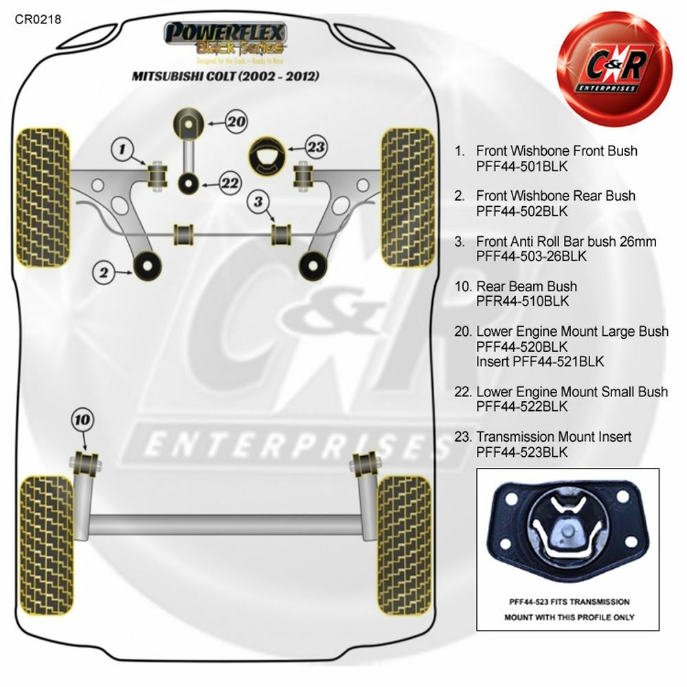 Powerflex Black Low Eng Mnt Lrg Insert + Low Eng Mnt Sml Bush For Colt ...