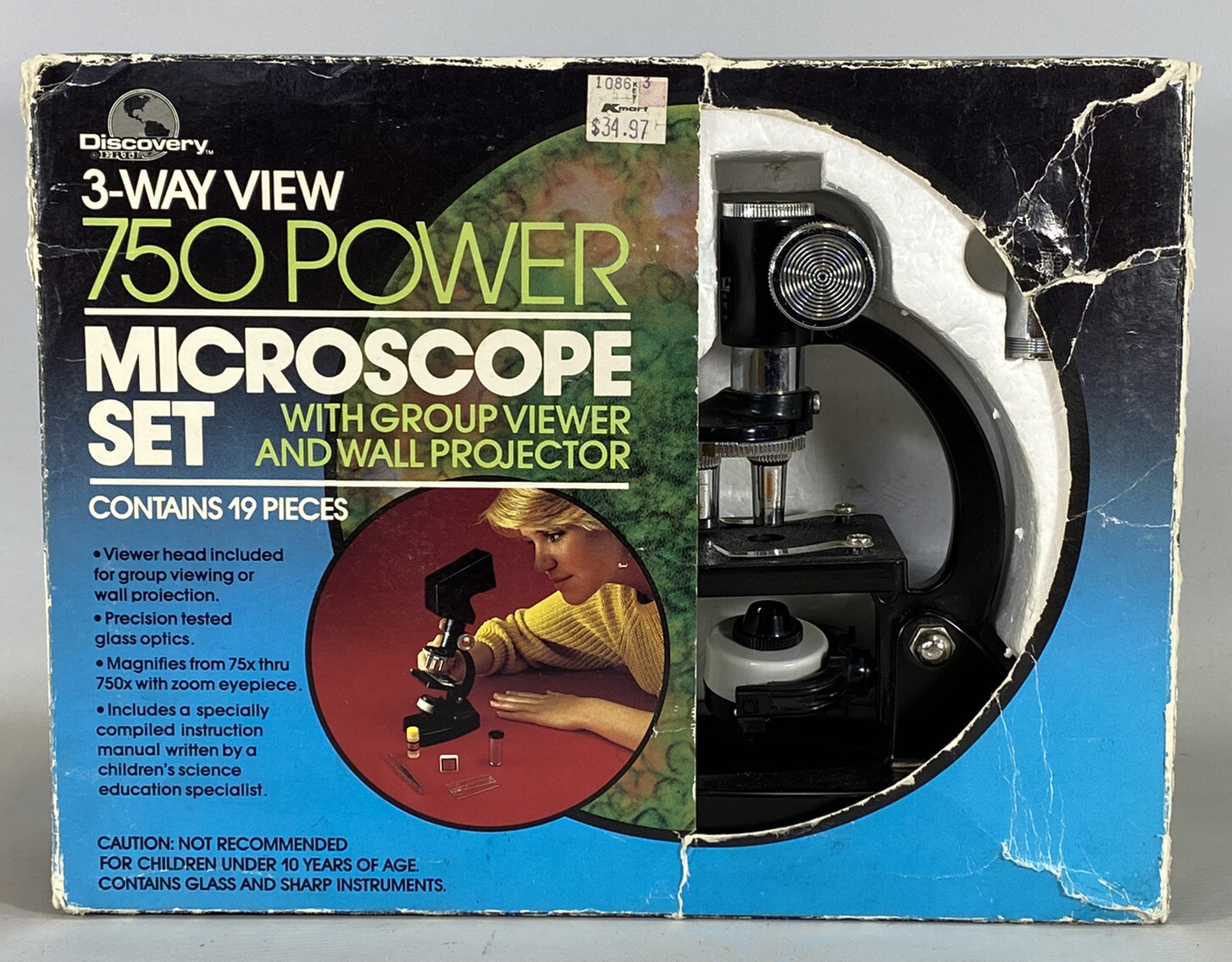 1980s Discovery 3 Way View 750 Power Microscope Set Group Viewer Wall ...