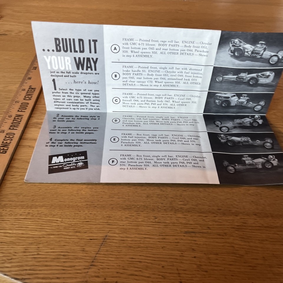 Monogram Sizzler Dragster Model Kit Instruction Sheet Only | eBay