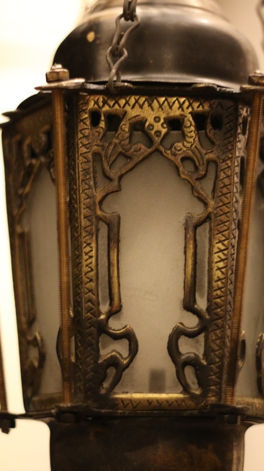 vintage Rare ottoman Brass and Glass Lantern Islamic Mosque Hanging ...