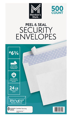 Member Mark #6 3/4 Peel & Seal Security Envelopes, 3 5/8 x 6 1/2 Inches ...
