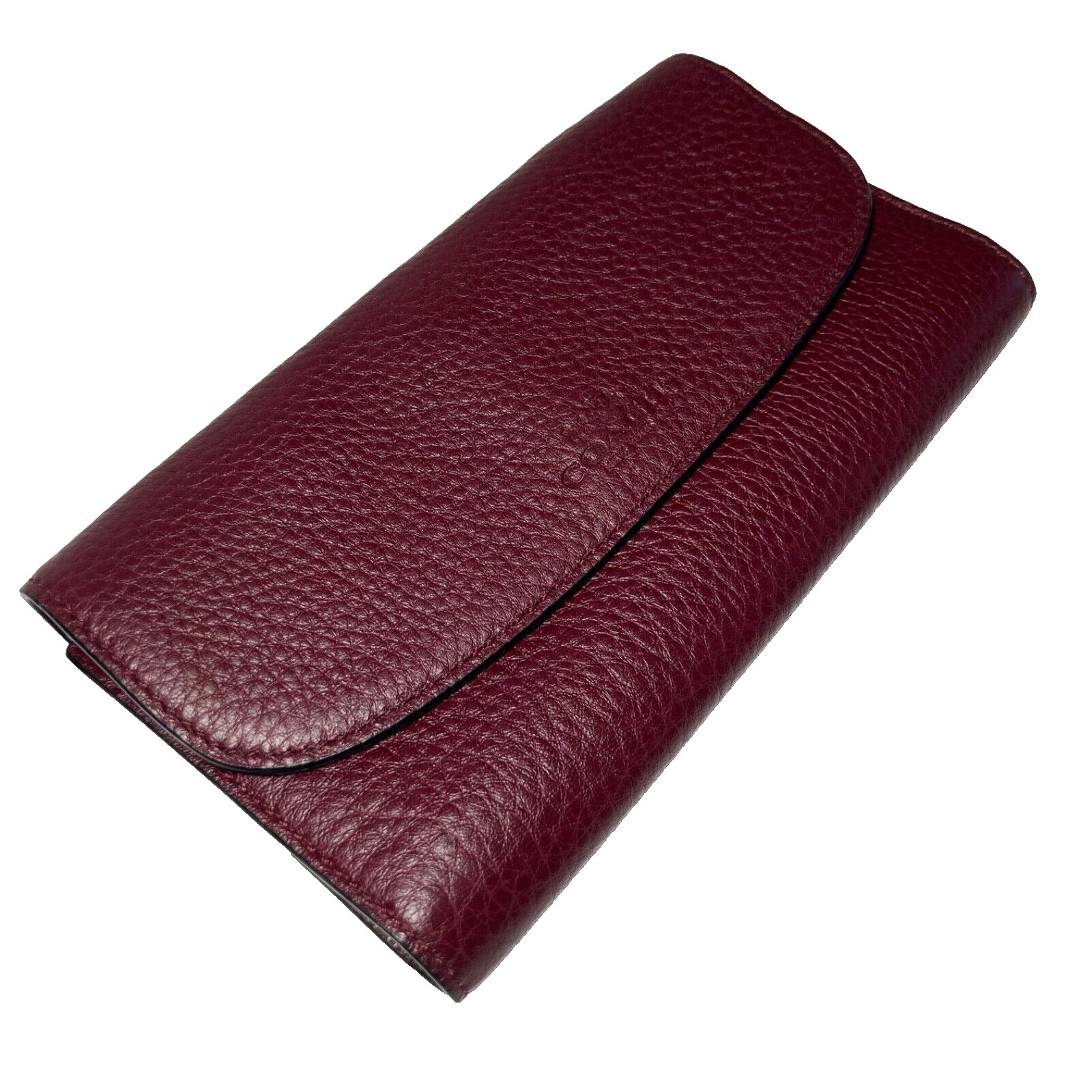 COACH Wine Red Pebbled Leather Trifold Snap Wallet F5… - Gem