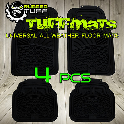 Black 4pc Rugged TUFF Floor Mat Universal All Weather Heavy Duty Odor ...