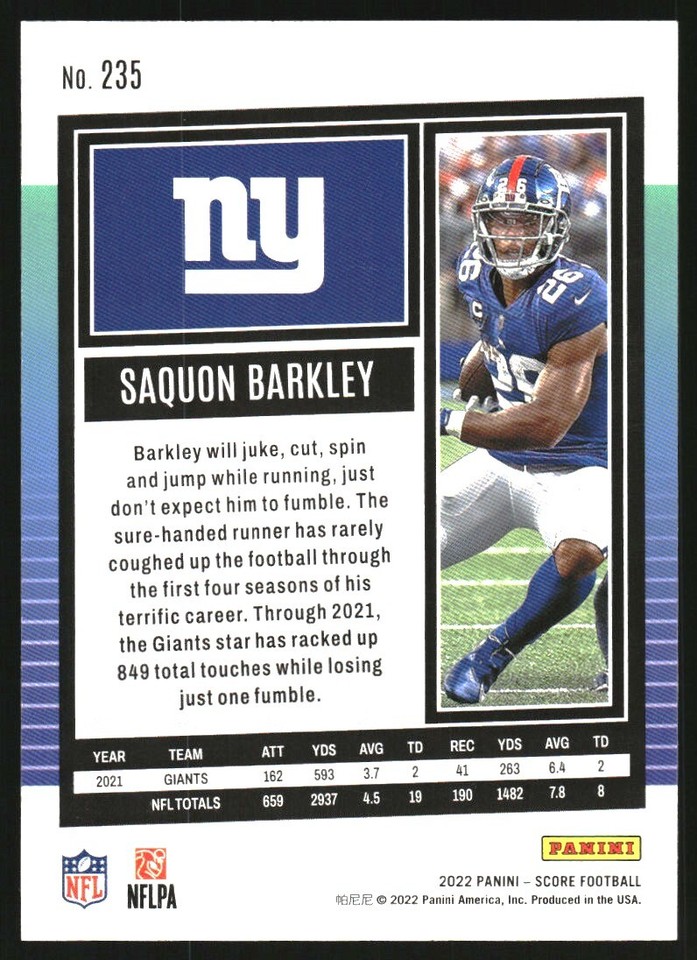 2022 Score Purple #235 Saquon Barkley | eBay