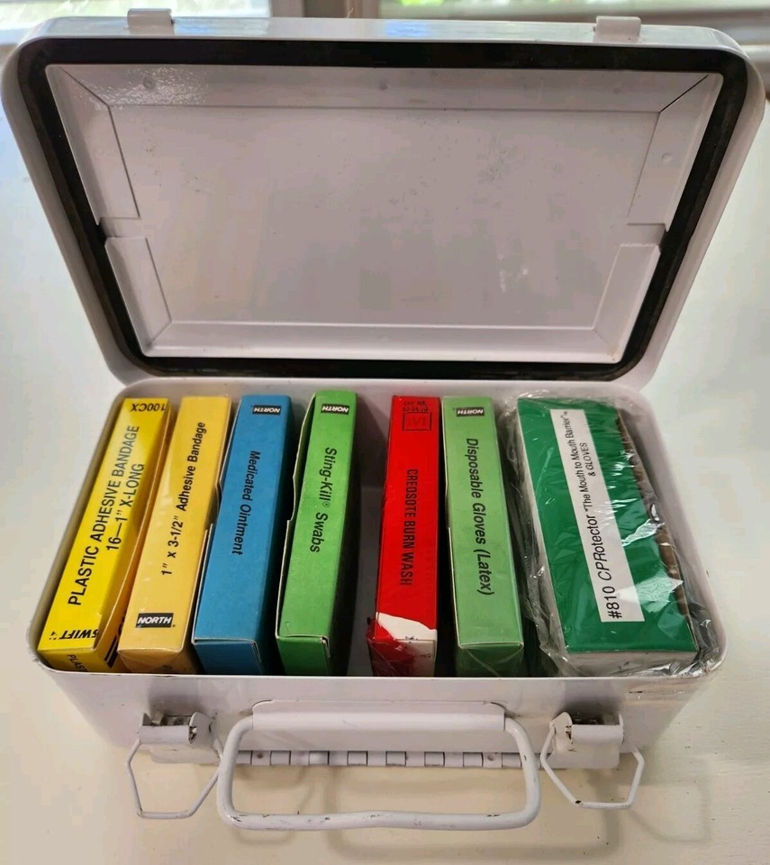 Verizon White Metal First Aid Box With Contents Latch Medicine Box | eBay