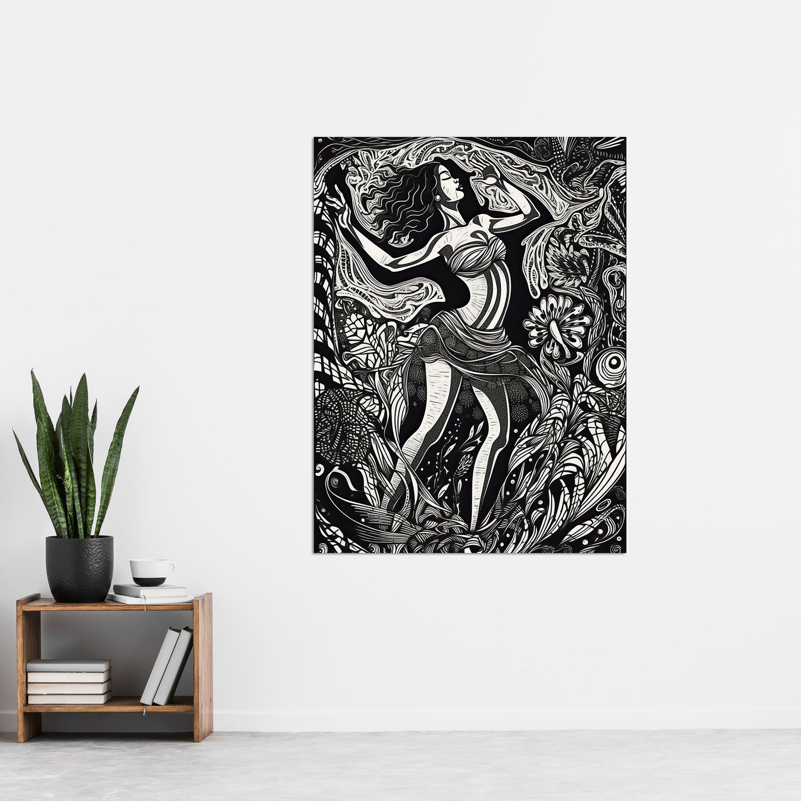 Dancing in a Flower Field Modern Tribal Linocut XL Art Canvas Poster ...