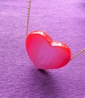 VTG BIG RED LUCITE HEART SHAPE PENDANT & 22.75" GOLD TONE CHAIN ~ MADE ...