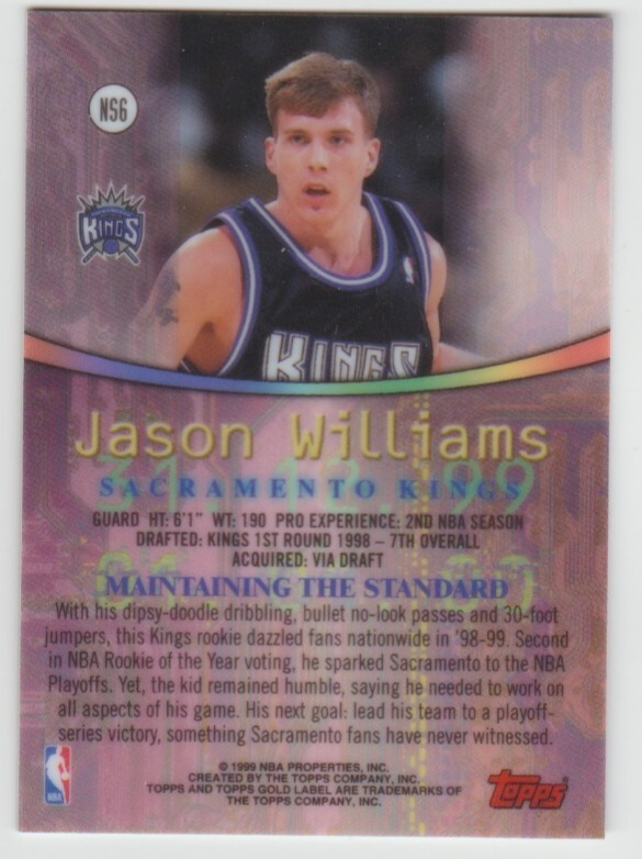 JASON WILLIAMS 1999-00 Topps Gold Label NEW STANDARD #NS6 Stunning ...