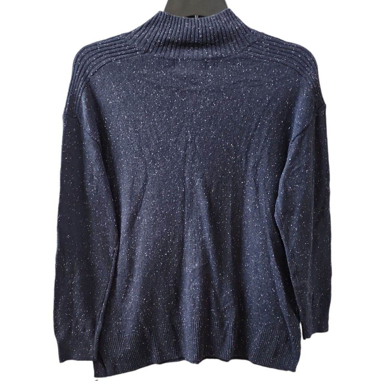 Karen Scott Womens Intrepid Blue Mock Neck Ribbed Trim Sweater Sizes M ...