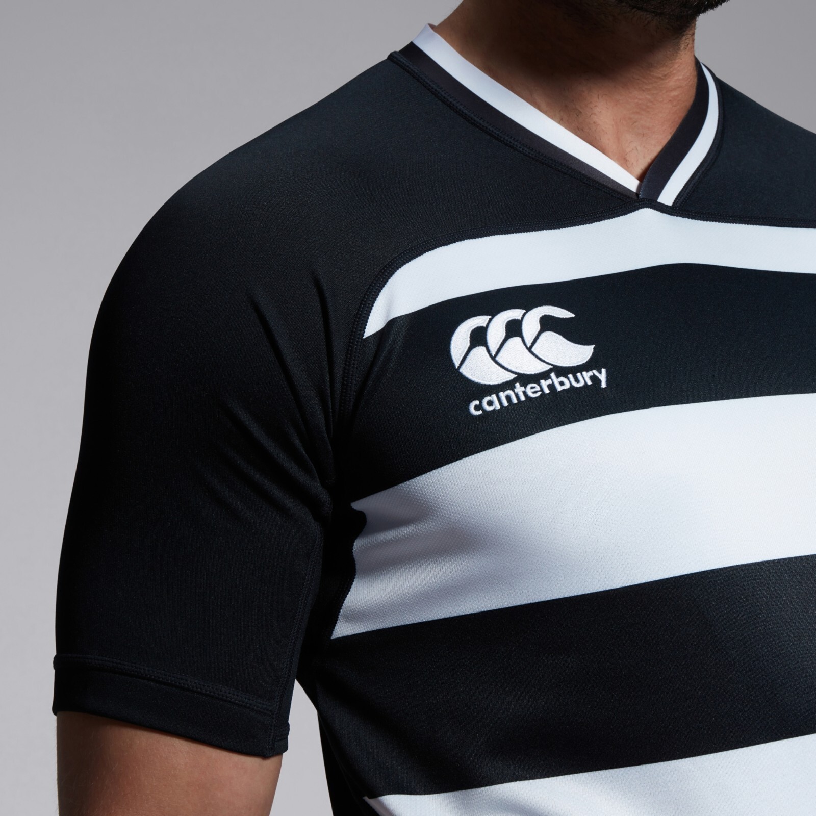Canterbury Men's Vapodri Evader Black White Hooped Rugby Jersey - Free ...