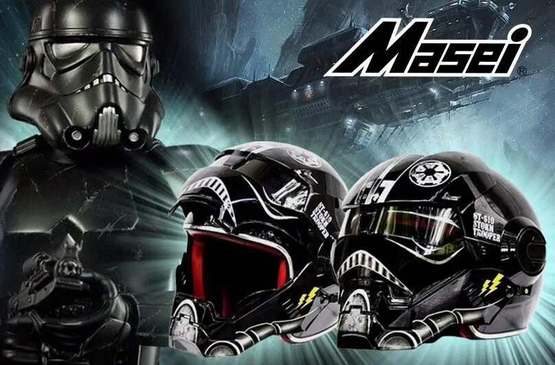 Masei Retro Motorcycle Full Face Helmet Motorbike Flip Up Skull Iorn ...