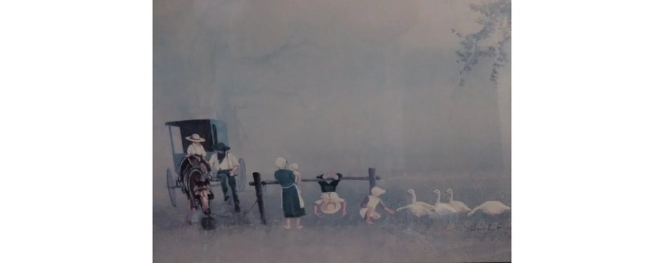 Amish Family With Geese & Buggy, Steve Polomchak 24.5" x 21" Framed ...