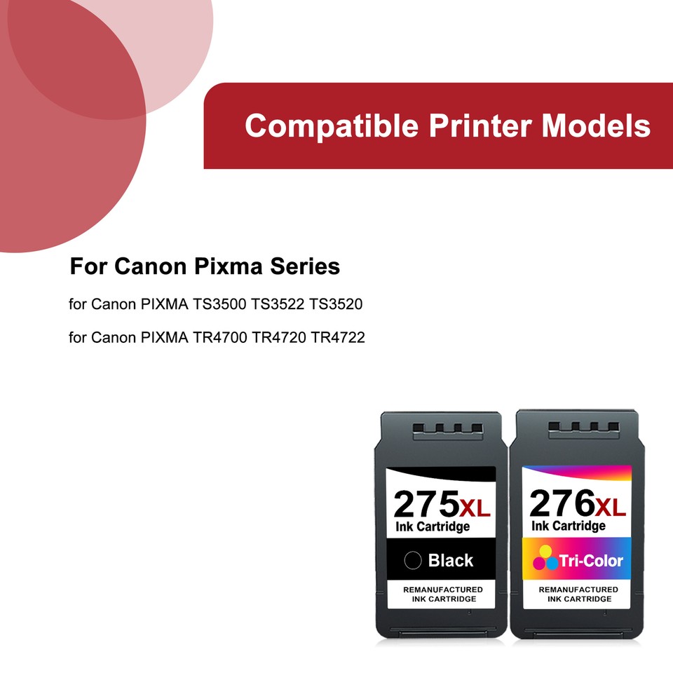 2-Pack PG-275XL CL-276XL Ink compatible for Canon Pixma TS3522 TS3520 ...