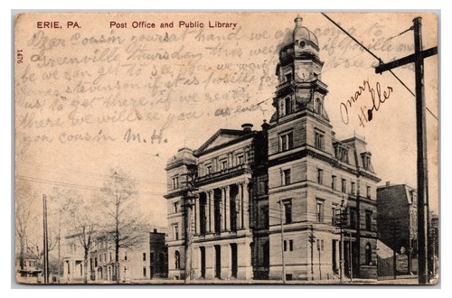 Early 1900s- Post Office / Library - Erie, Pennsylvania Postcard ...
