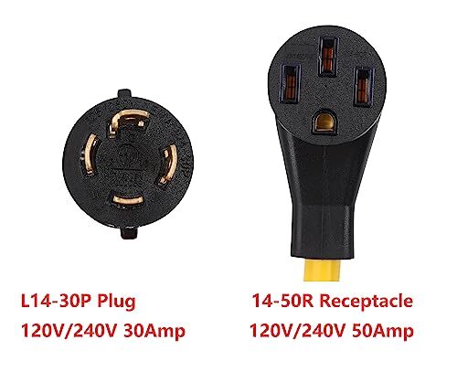 NEMA L14-30P to 14-50R 120V/240V 30 Amp Twist Lock 4 Prong Male Plug to ...