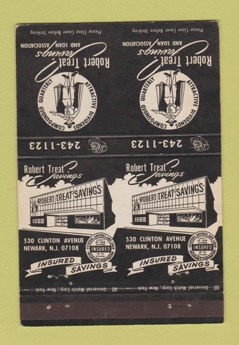 Matchbook Cover - Robert Treat Savings Newark NJ DOUBLE PRINT 40 Strike ...
