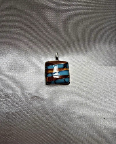 unique inlaid stone pendant - turquoise & wood-tone | eBay