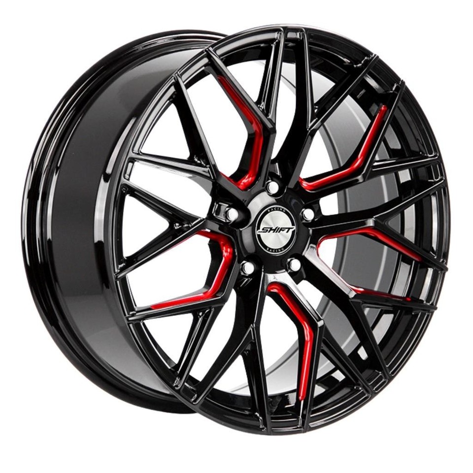 (Set-4) Shift Spring 20x8.5 5x114.3/5x4.5 35MM Black Red wheels rims 20 ...