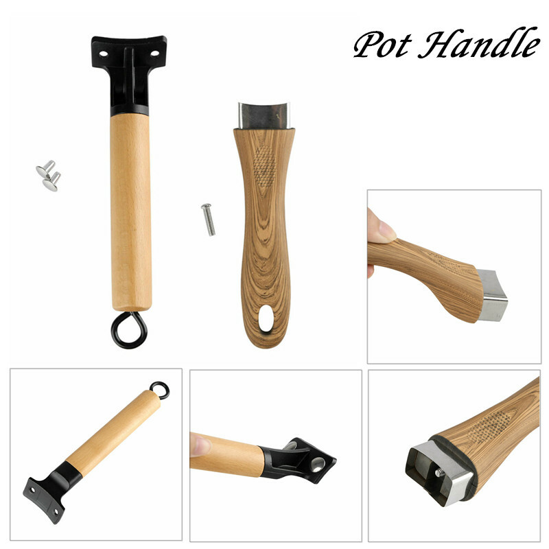 1xDurable Steel Wood Pot Handle Replacement with Screw Non-stick Wok ...