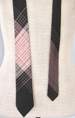 EX COND Vtg 50s 60s Pink Black Gold Metallic Check Plaid Skinny Cool ...
