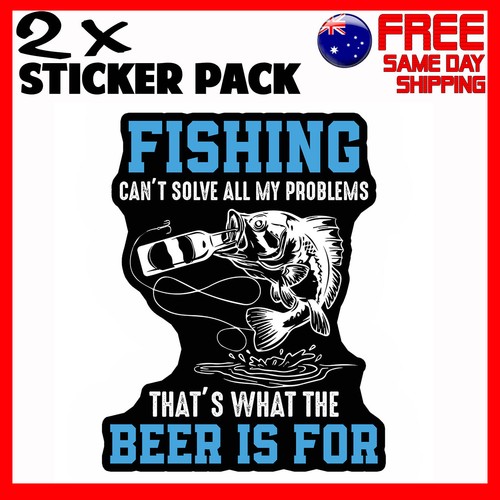 2 x Stickers Fishing Cant Solve All My Problems Car Bumper Funny ...