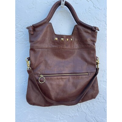 Foley & Corrina Womens Leather Tote Purse Fold Over Bag Brown 15"x21 ...