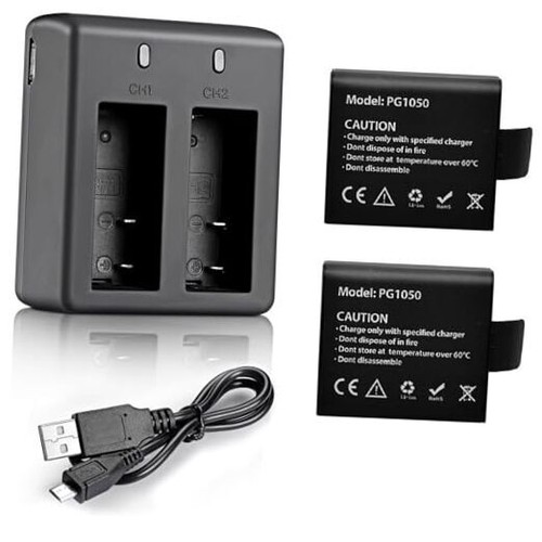 Action Camera Battery Pack 2 Pcs 3.7V 1050mAh Rechargeable Li-ion ...