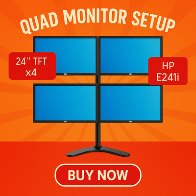 Quad Monitor Setup for Trading Gaming Home Office - 4 x 24" Monitors ...