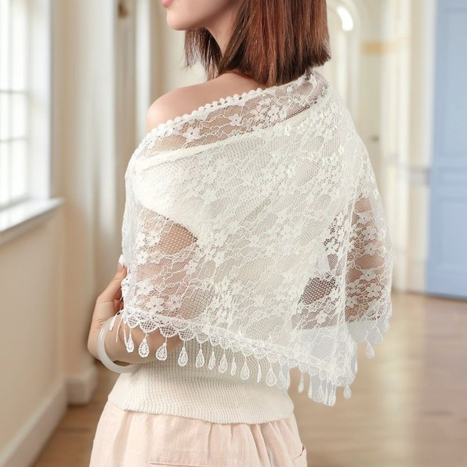 Headwrap Lace Fringe Scarf Lace Trim Design Fringe Detail Breathable ...