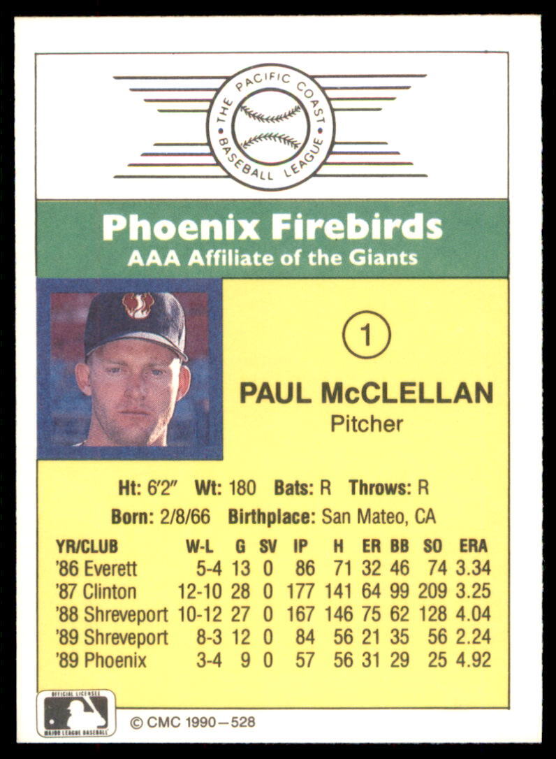 1990 CMC AAA/ProCards A & AA - #528 Paul McClellan (RC) for sale online ...