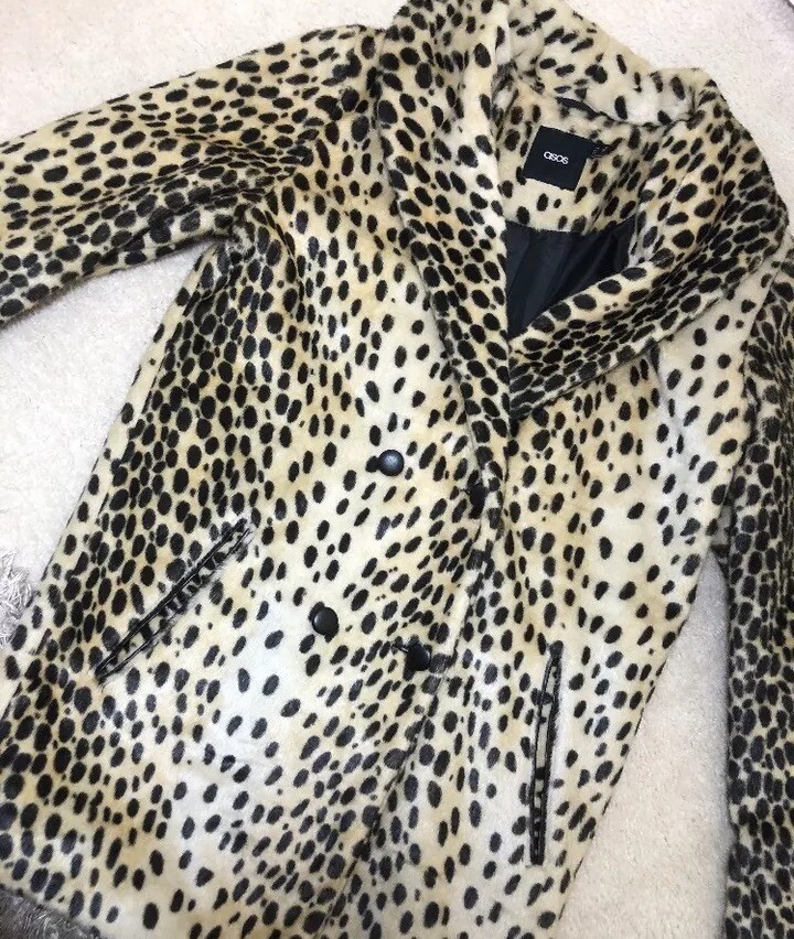 ASOS Leopard Cheetah Double Breasted Faux Fur Coat Sz 4 NEW | eBay