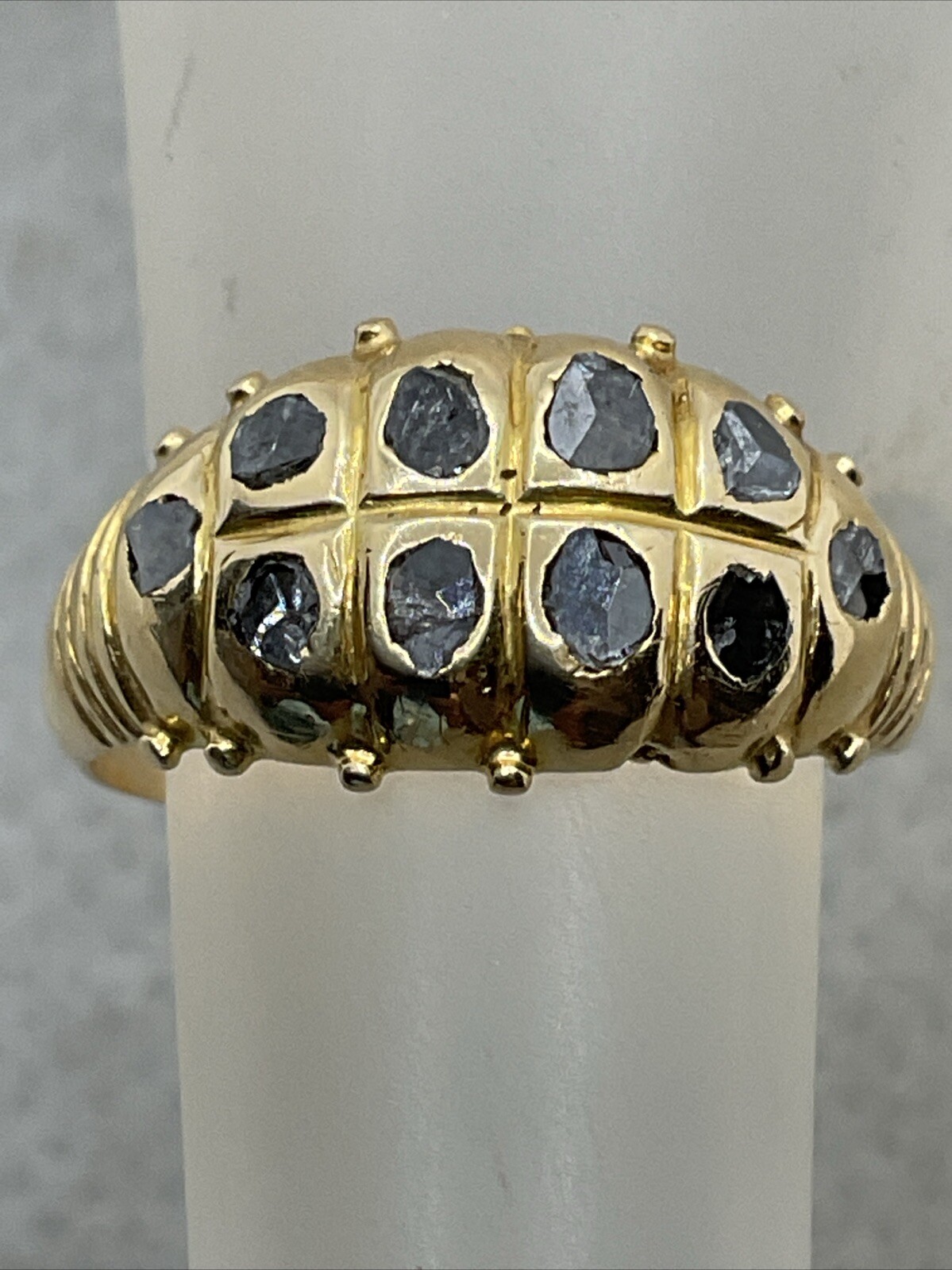 VINTAGE HANDMADE Solid 18K Yellow Gold Rose Cut Diamonds Ladies Band ...