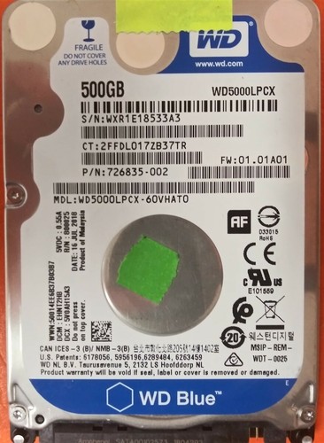 ⭐️⭐️⭐️⭐️⭐️ HDD Hard Drive SATA Laptop 2.5" WD5000LPCX-60VHAT0 500GB FW ...