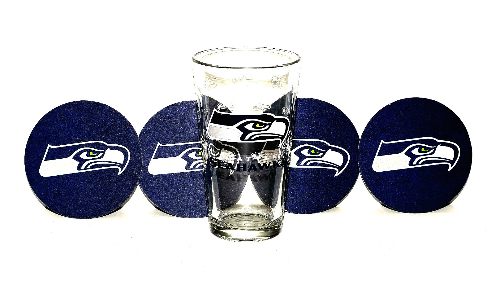 Seattle Seahawks Pint glass and 4 coasters NEW Ships next day! | eBay