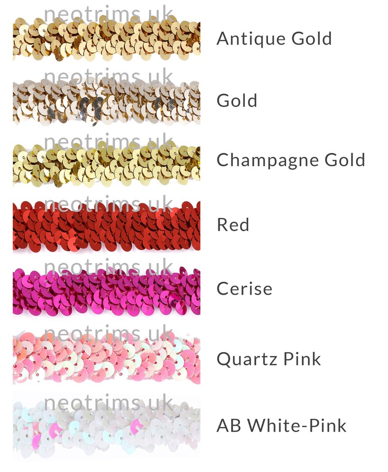 Stretch Sequin Elastic Trimming 2cm 20 Colors Washable Craft Costume ...