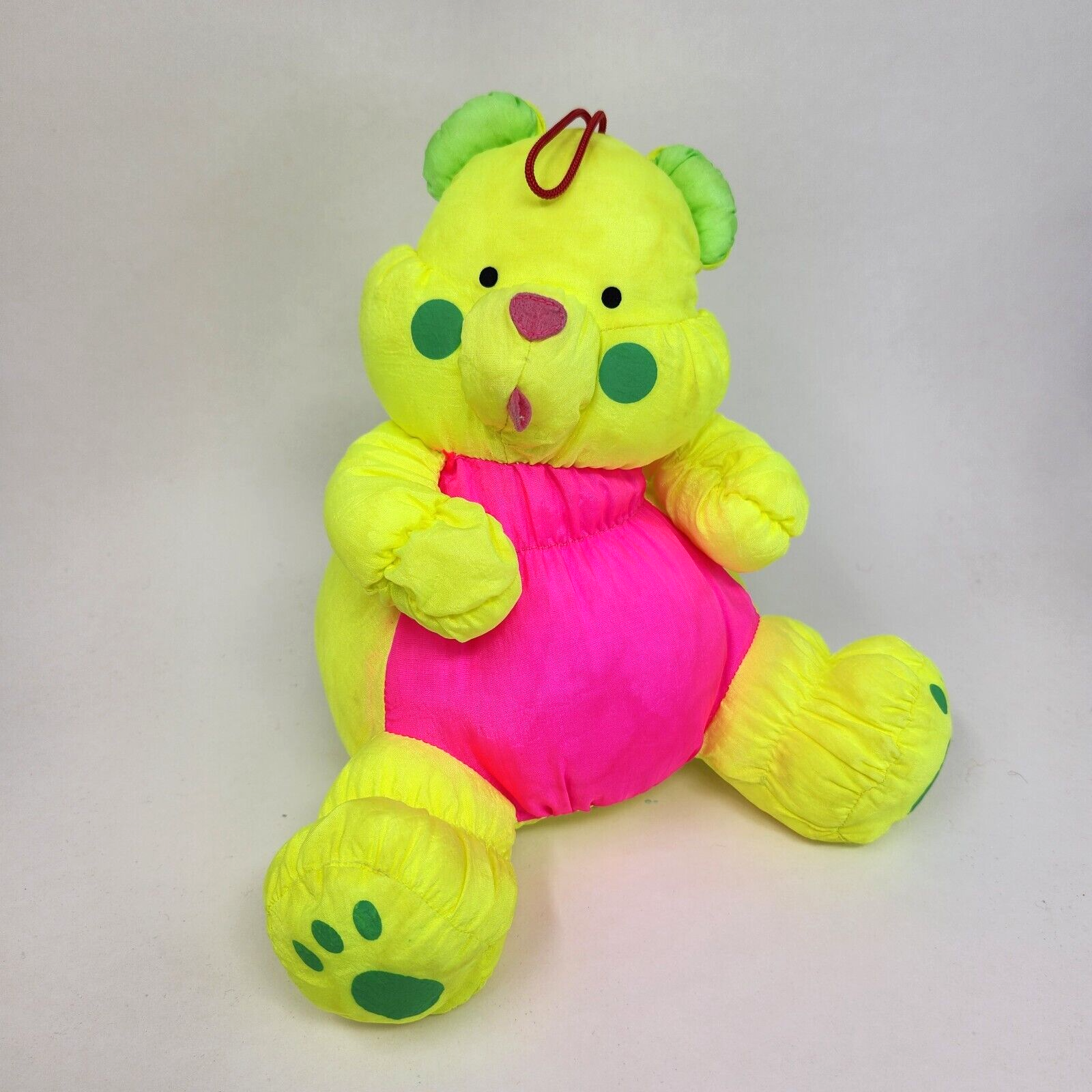 8" VINTAGE STUFFINS NYLON YELLOW + PINK TEDDY BEAR STUFFED ANIMAL PLUSH ...