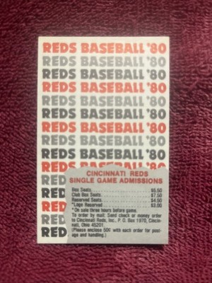 POCKET SCHEDULE MLB 1980 CINCINNATI REDS TEAM ISSUE REDS AT RIVERFRONT ...