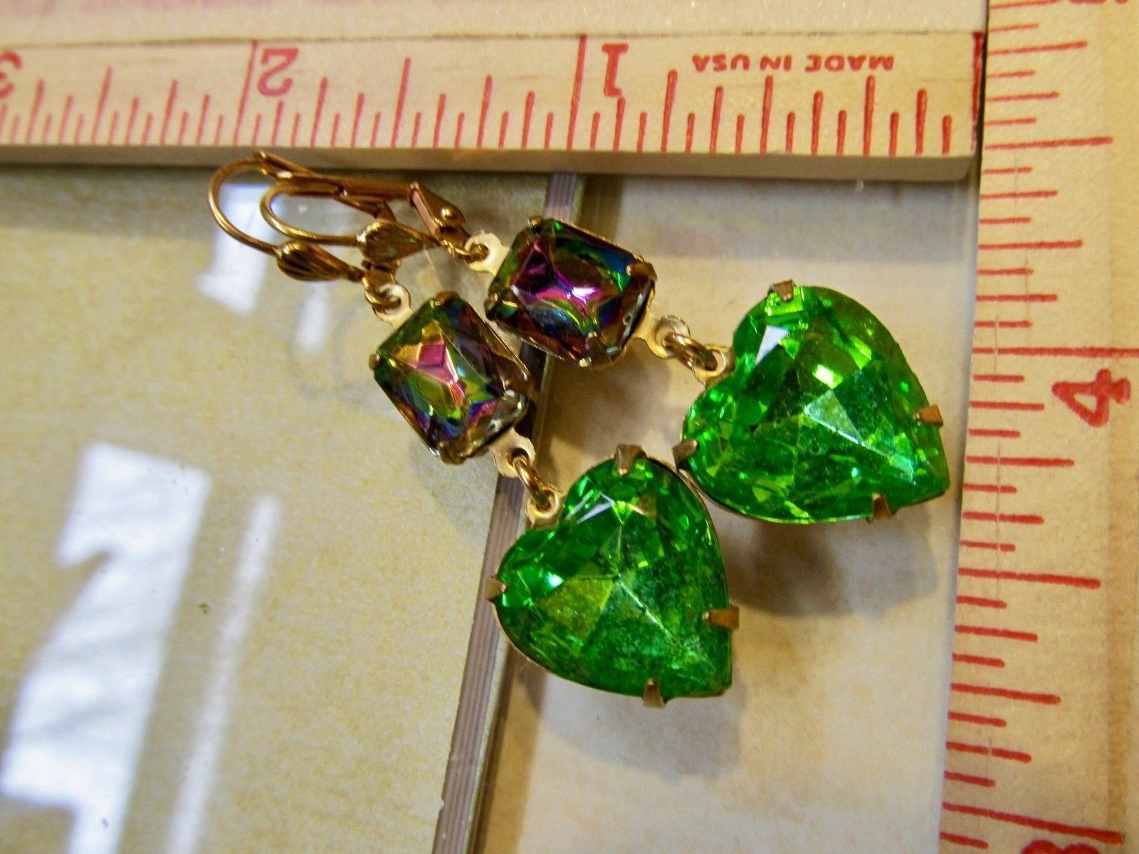 Gold Plated USA Made Brass Peridot Heart & Watermelon Octagon Earrings ...